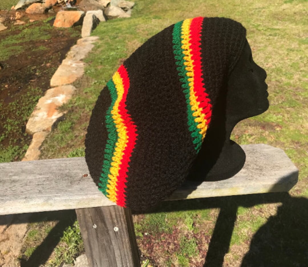Rasta Crochet Tam, Black, Dreadlock Hat, Rasta Hat, Jamaican Rasta ...