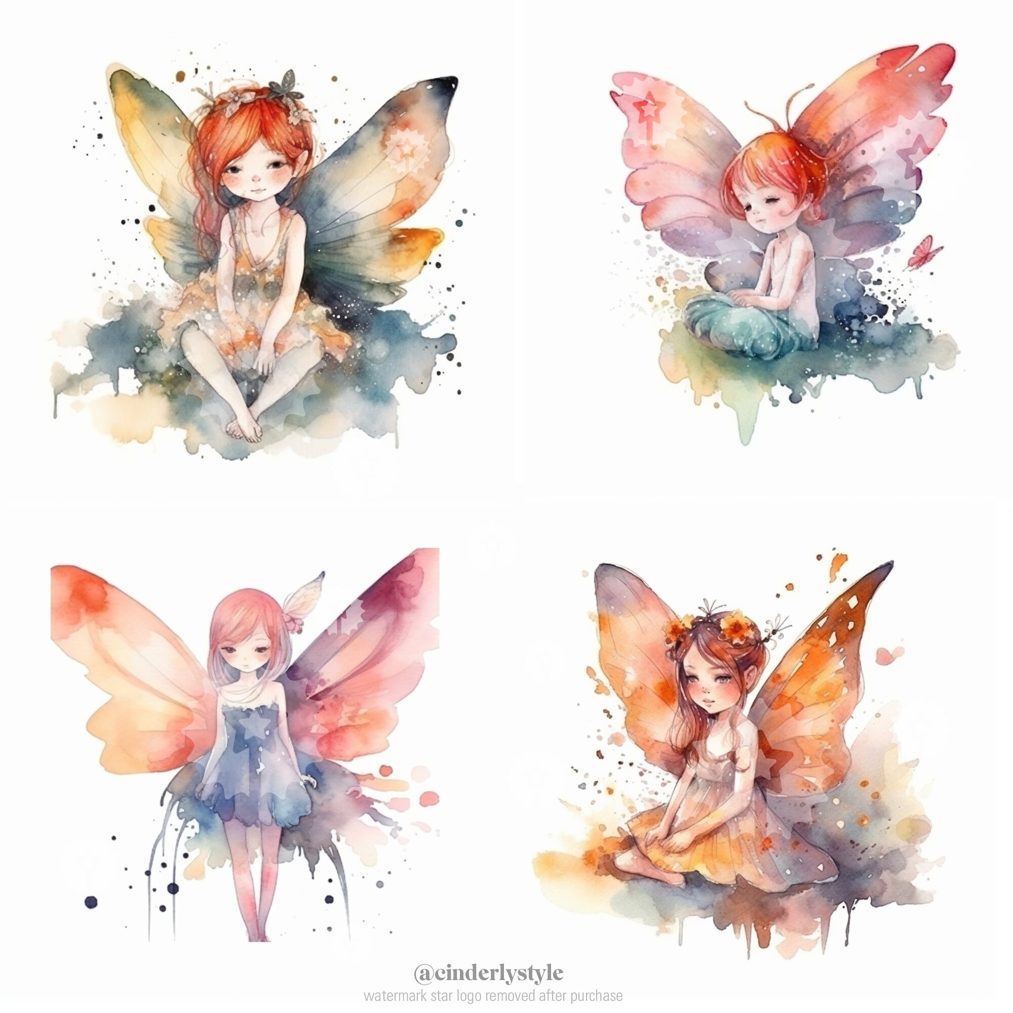 12 Whimsical Watercolor Fairies Clipart - Etsy