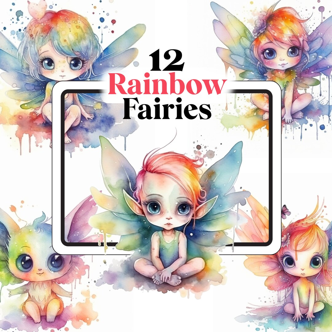 12 Rainbow Watercolor Fairies Clipart - Etsy