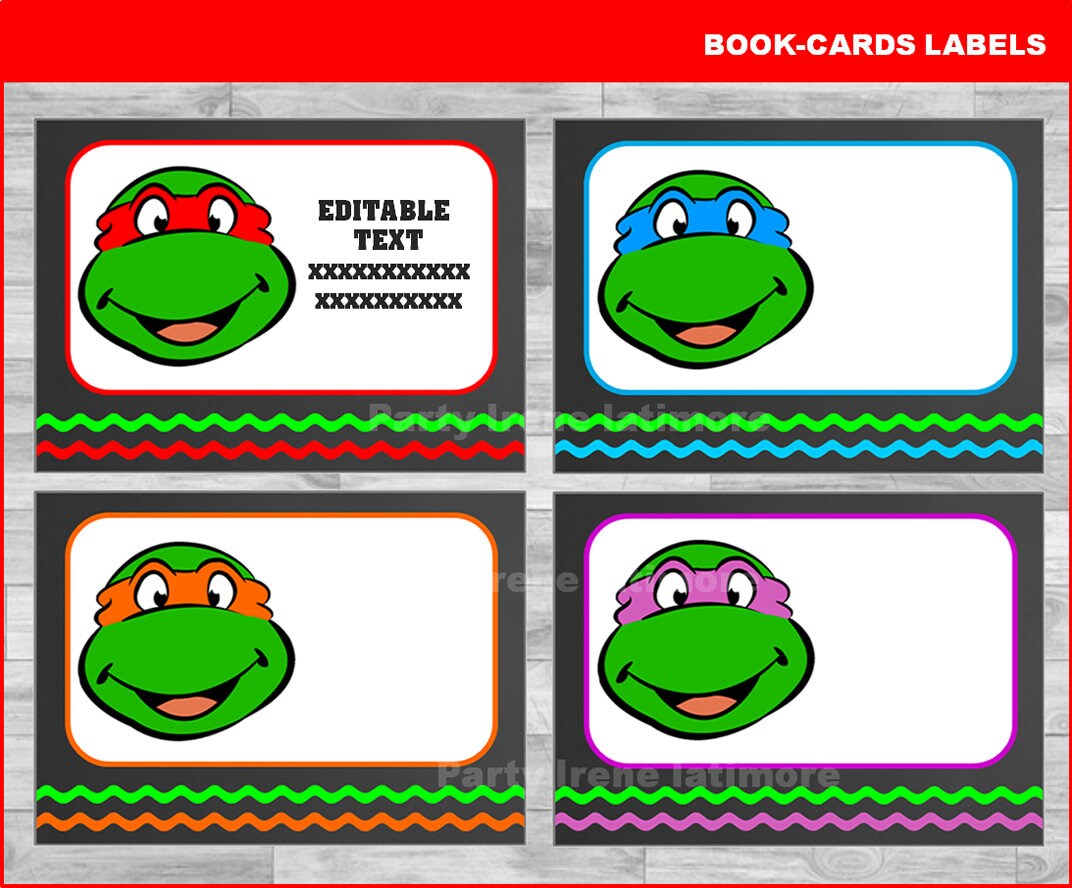 Ninja Turtles Printable Cards tags book labels stickers | Etsy
