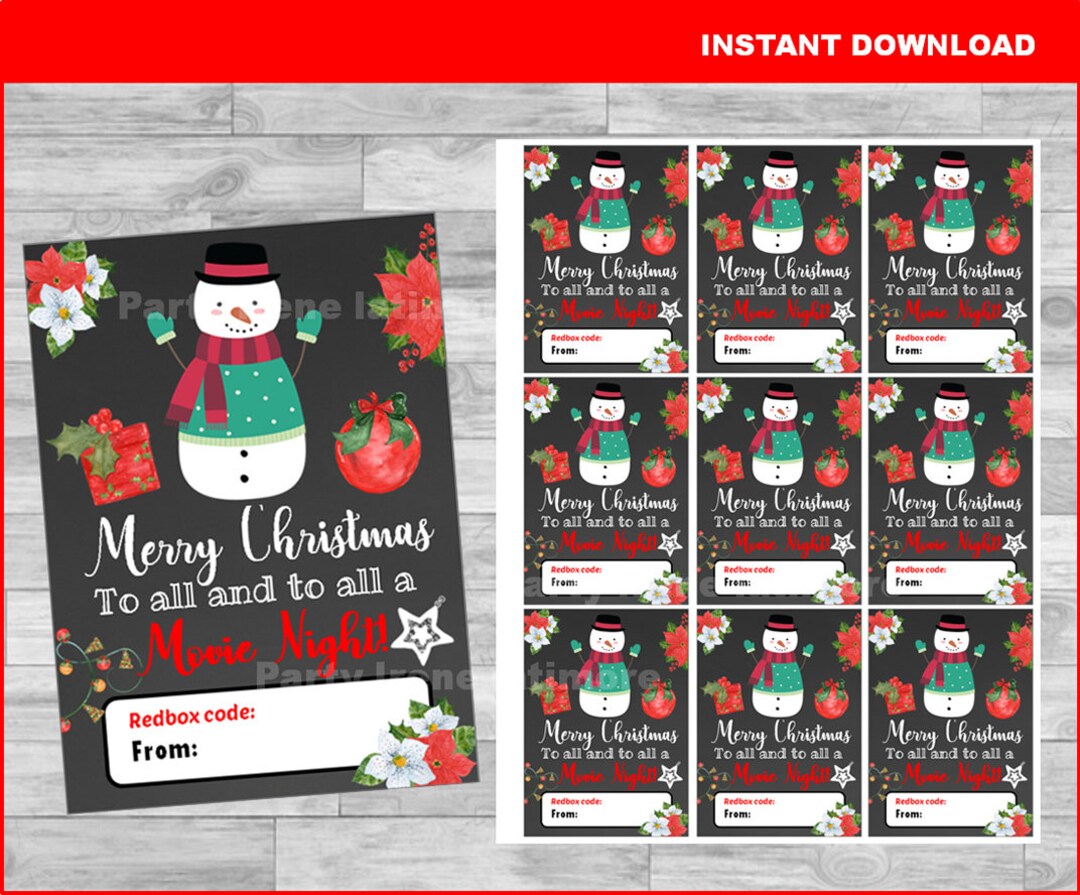 Printable Christmas Redbox Gift Tag - Merry Christmas and to All a ...