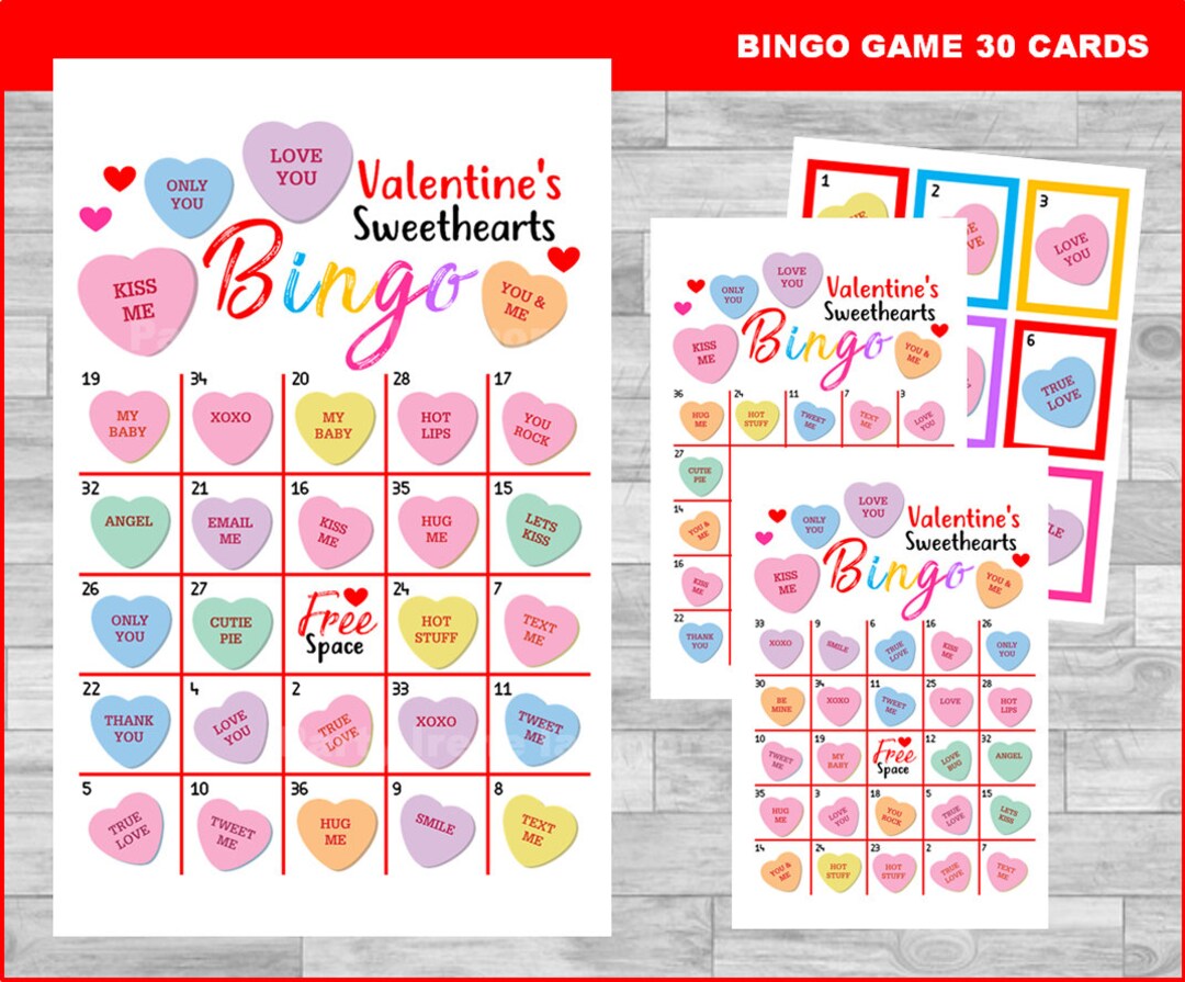 Valentine's Day BINGO Game Conversation Heart Bingo Includes 30 Game ...