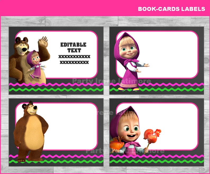 Masha and The Bear School label name label name tag | Etsy