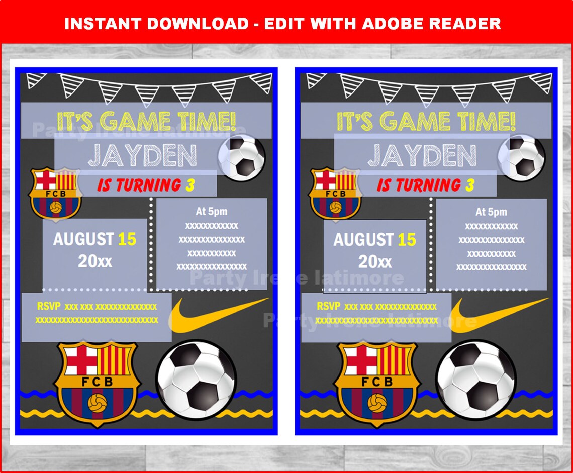 Soccer Invitation FC Barcelona Chalkboard Invitation | Etsy