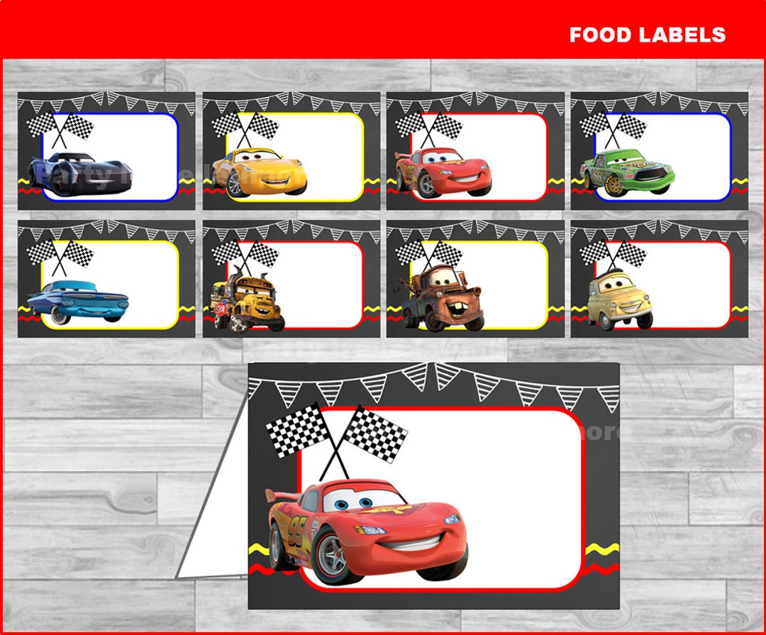 Cars 3 Food Labels Instant Download, Cars Chalkboard Food Tent Cards ...