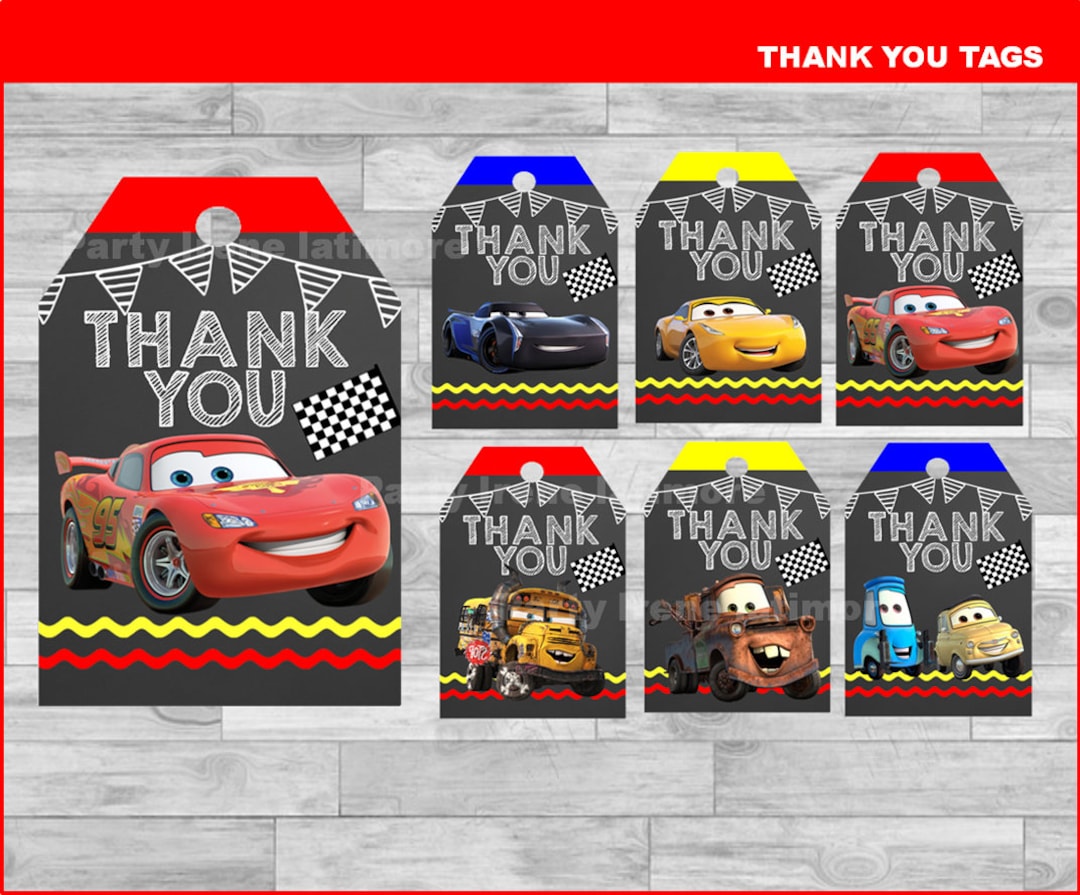 Cars 3 Thank You Tags Instant Download, Cars Chalkboard Tags, Cars ...