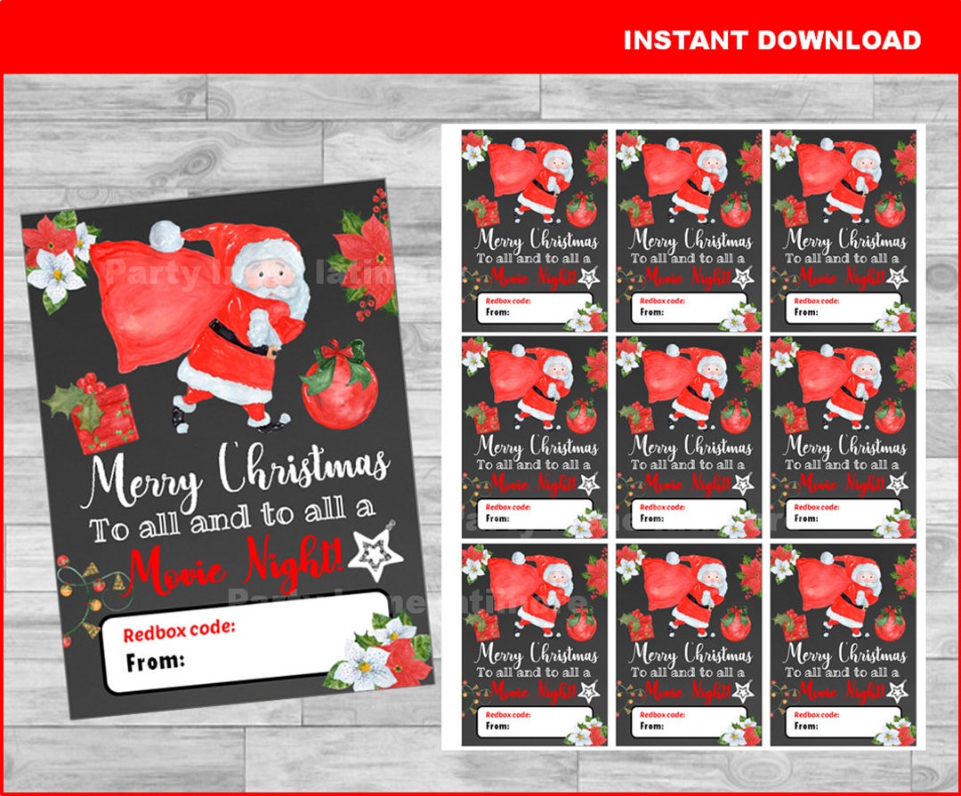 Printable Christmas Redbox Gift Tag - Merry Christmas and to All a ...
