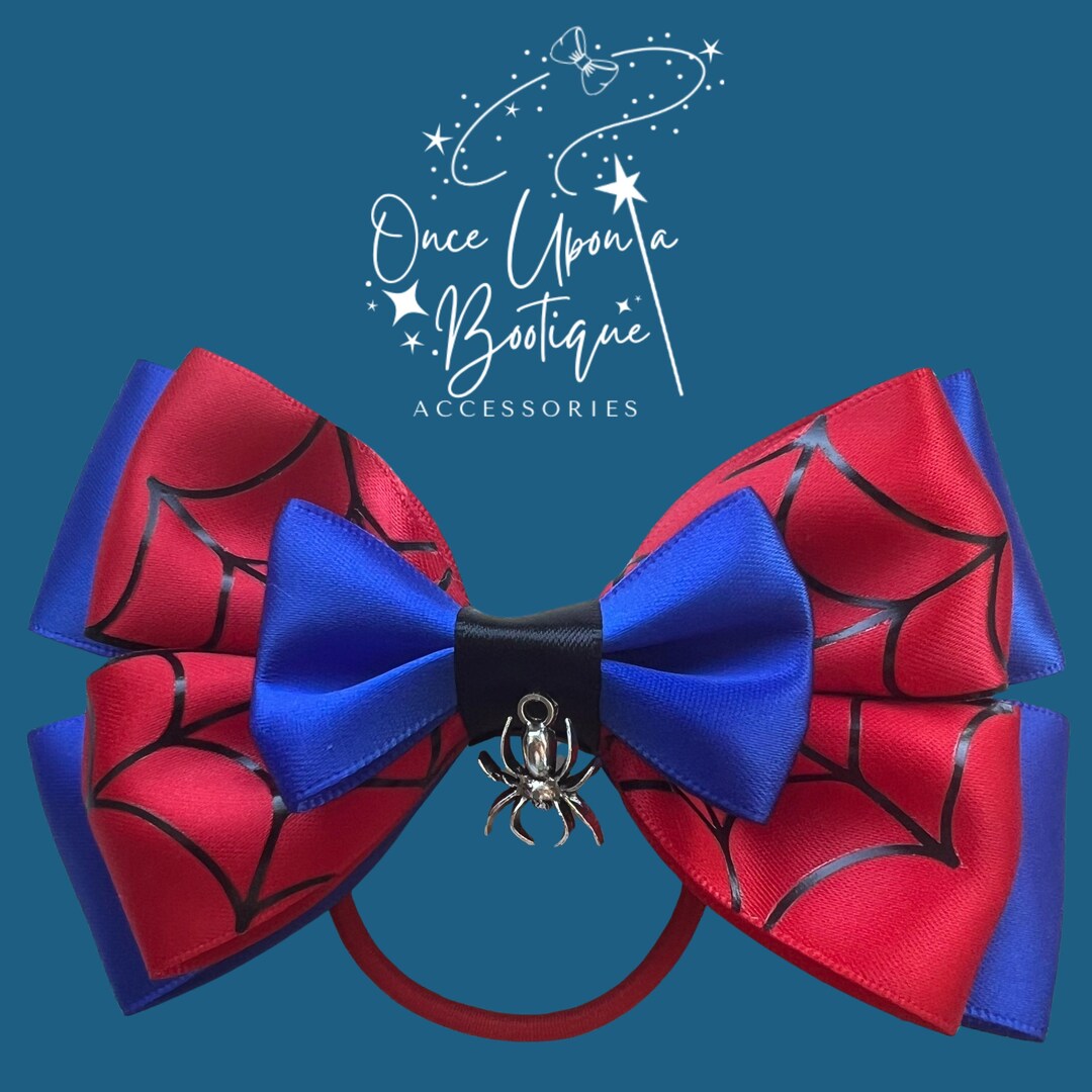 Spiderman Hair Bow – Red & Blue Satin, Silver Spider Charm - Etsy