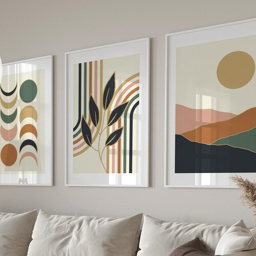 Printable Modern Mid Century Set of 3 Teal Yellow - Etsy