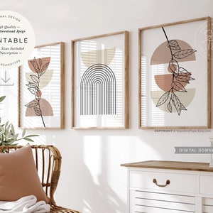 Boho Abstract Leaf Art, PRINTABLES Set of 3, Geometric Neutral Brown ...