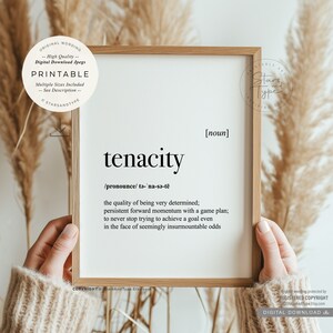 Tenacity Definition, PRINTABLE Office Desk Art, Dictionary Meaning ...
