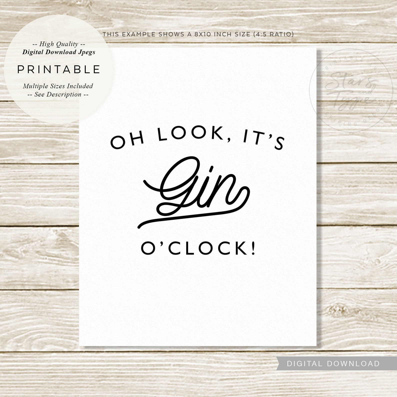 It's Gin O'clock PRINTABLE Wall Art Alcohol Quote | Etsy UK