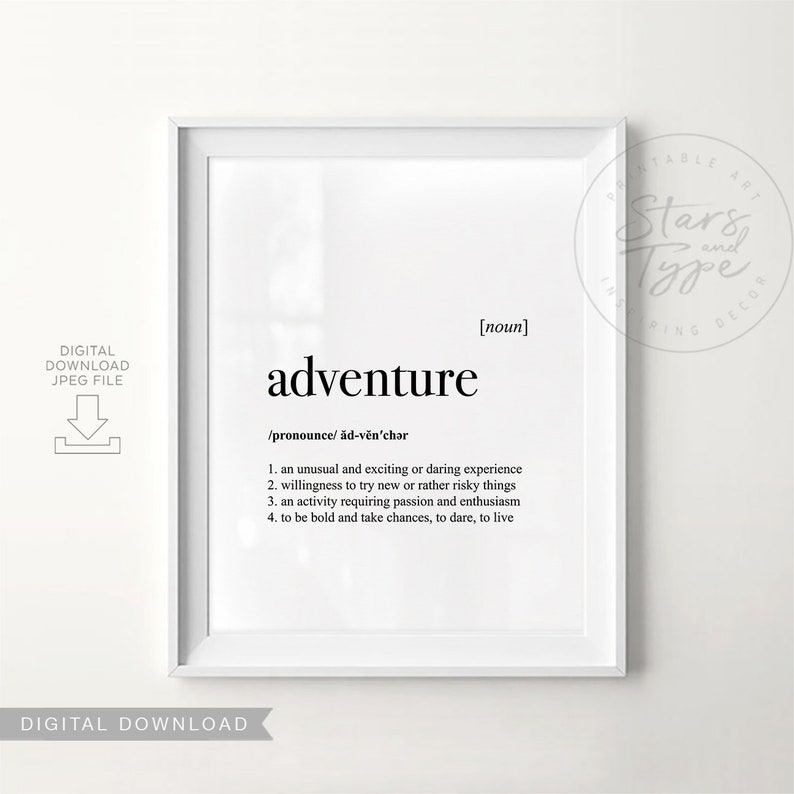 Adventure Dictionary Definition Meaning PRINTABLE Art - Etsy UK
