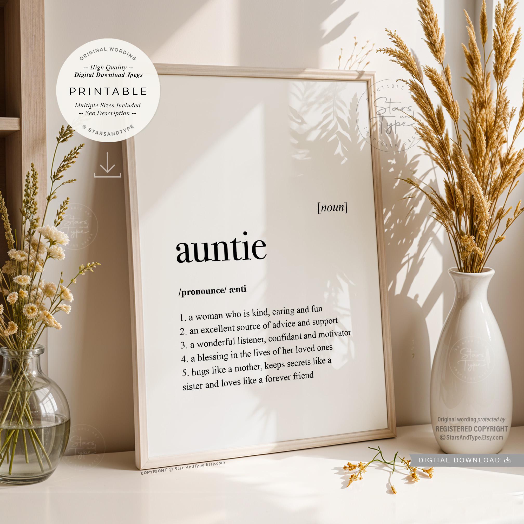 Auntie Definition, PRINTABLE Art Gift for Aunt, Special Aunty Quote ...