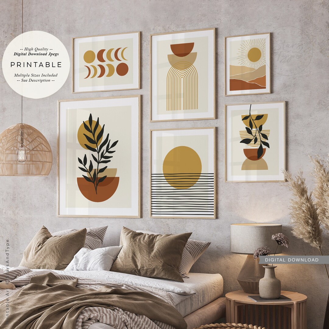 Boho Abstract PRINTABLES Set of 6 Bundle, Mid Century Modern Floral ...