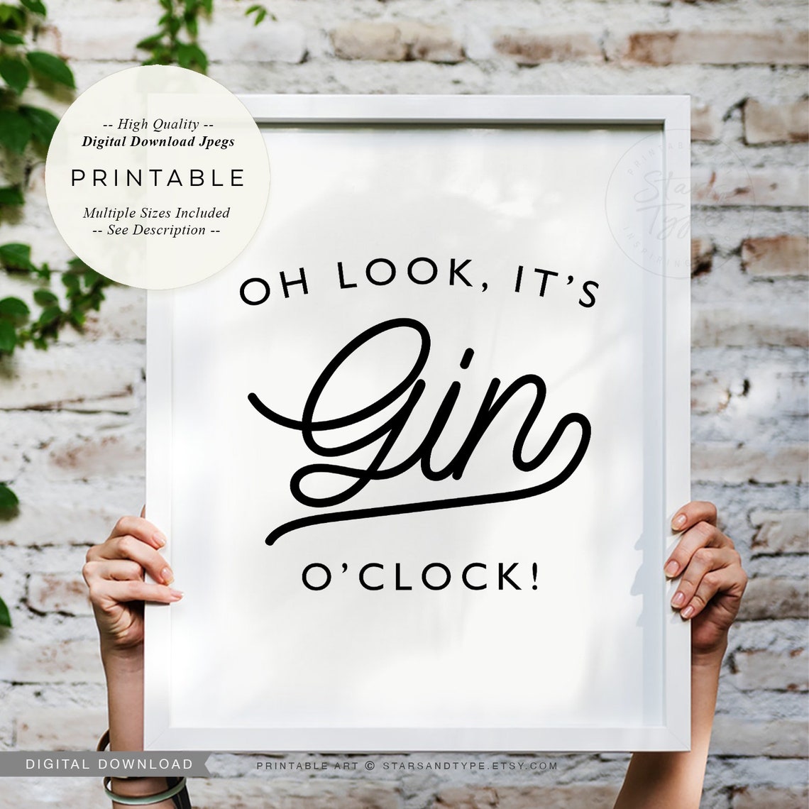 It's Gin O'clock PRINTABLE Wall Art Alcohol Quote - Etsy UK