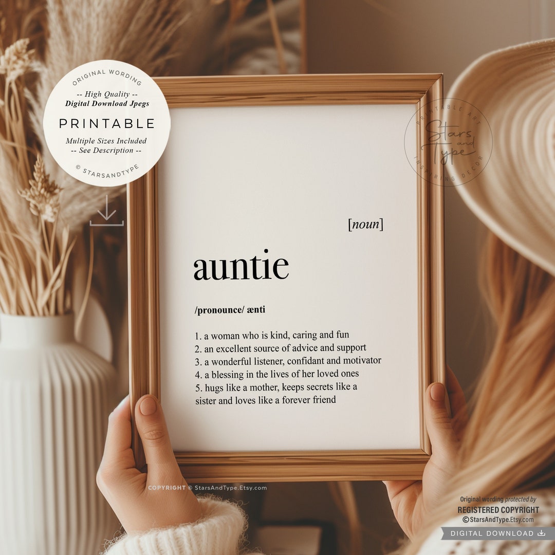 Auntie Definition, PRINTABLE Art Gift for Aunt, Mothers Day Gift ...