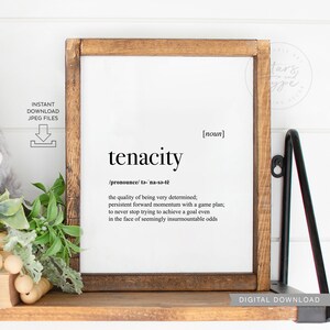 Tenacity Definition, PRINTABLE Office Desk Art, Dictionary Meaning ...