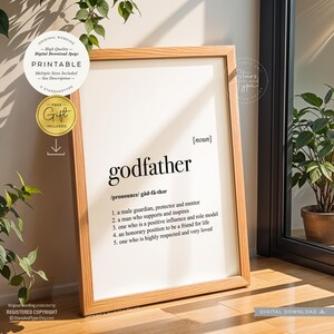 Godfather Definition, PRINTABLE Art, Baptism Christening Gift, Digital ...