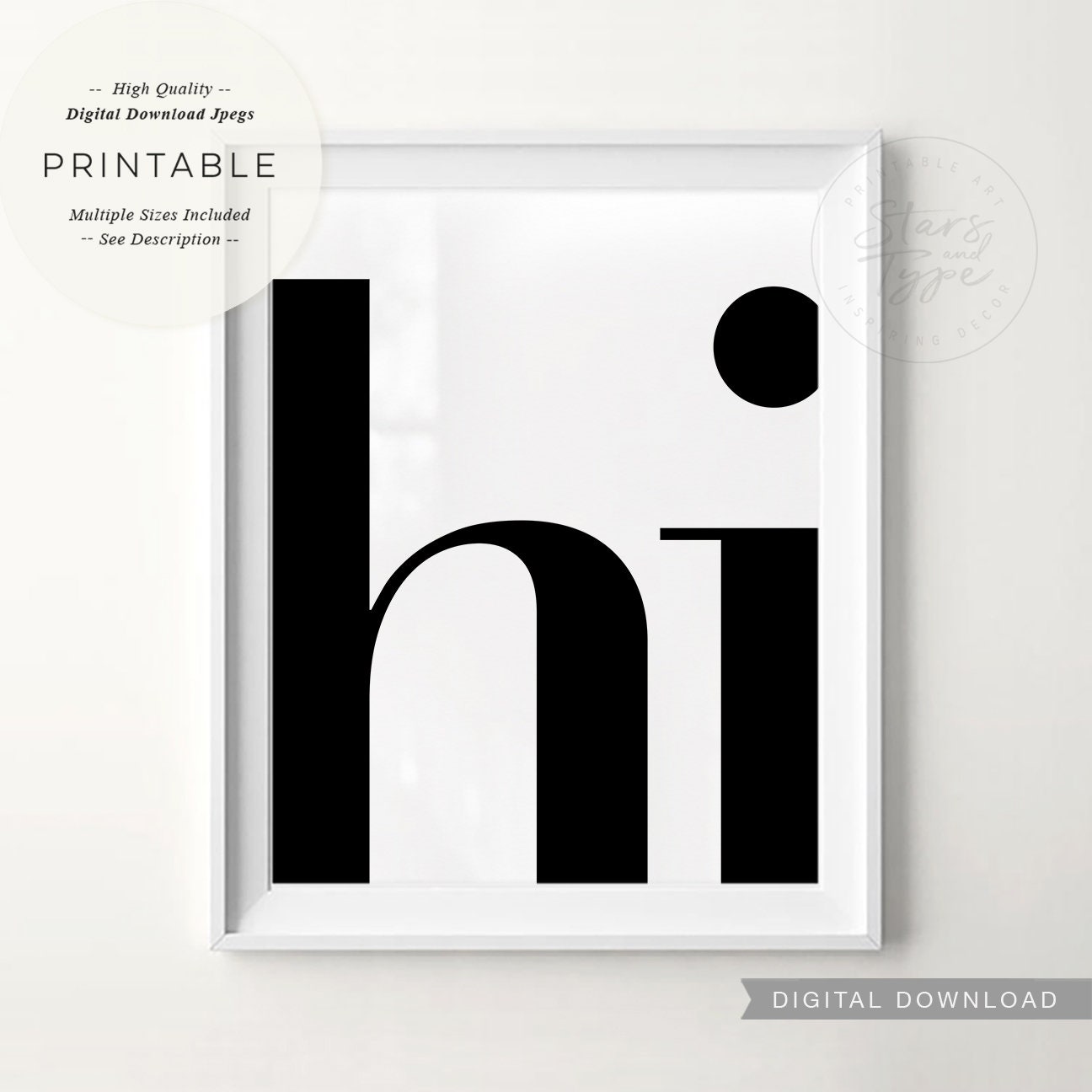 Hi PRINTABLE Wall Art Bold Statement Black Typography - Etsy Israel