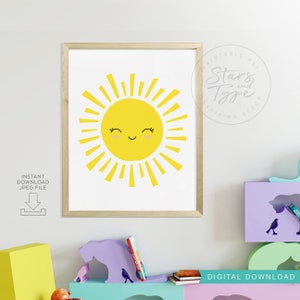 Sun Shining, Happy Smiling Yellow Sunshine, PRINTABLE Wall Art, Sun ...