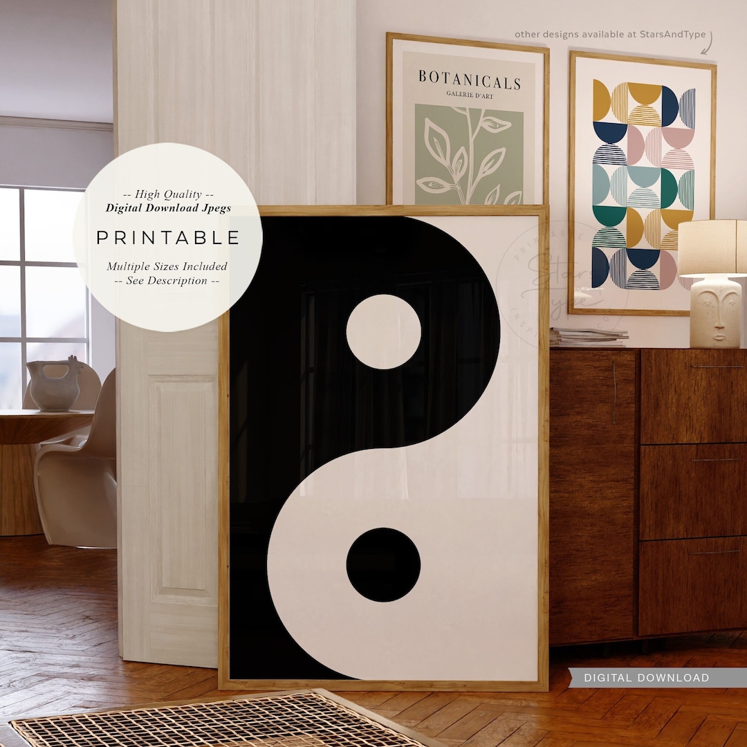 Ying Yang PRINTABLE Wall Art, Black and White Boho Hippie Minimalist ...