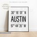 Austin Texas USA, City Map Coordinates, Wall Art PRINTABLE, United ...