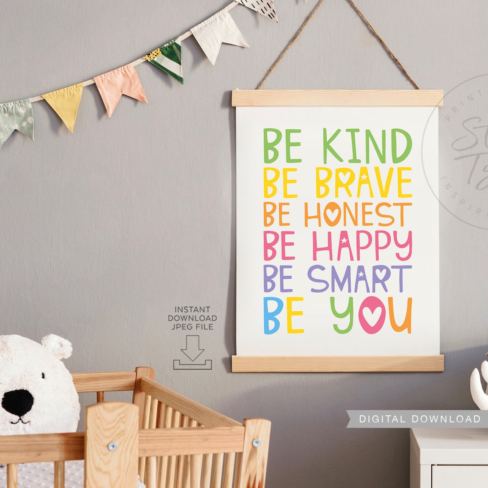 Be Kind Brave Honest Happy Smart Be You PRINTABLE Art Kids | Etsy