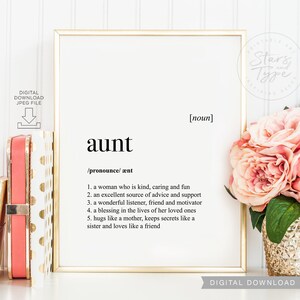 Auntie Definition, PRINTABLE Art Gift for Aunt, Mothers Day Gift ...