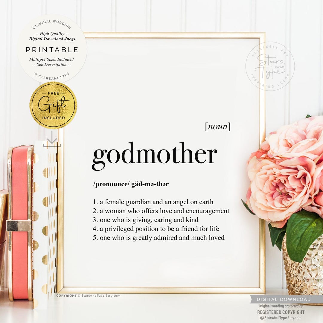 Godmother Definition, PRINTABLE Art Decor, Dictionary Meaning, Baptism ...