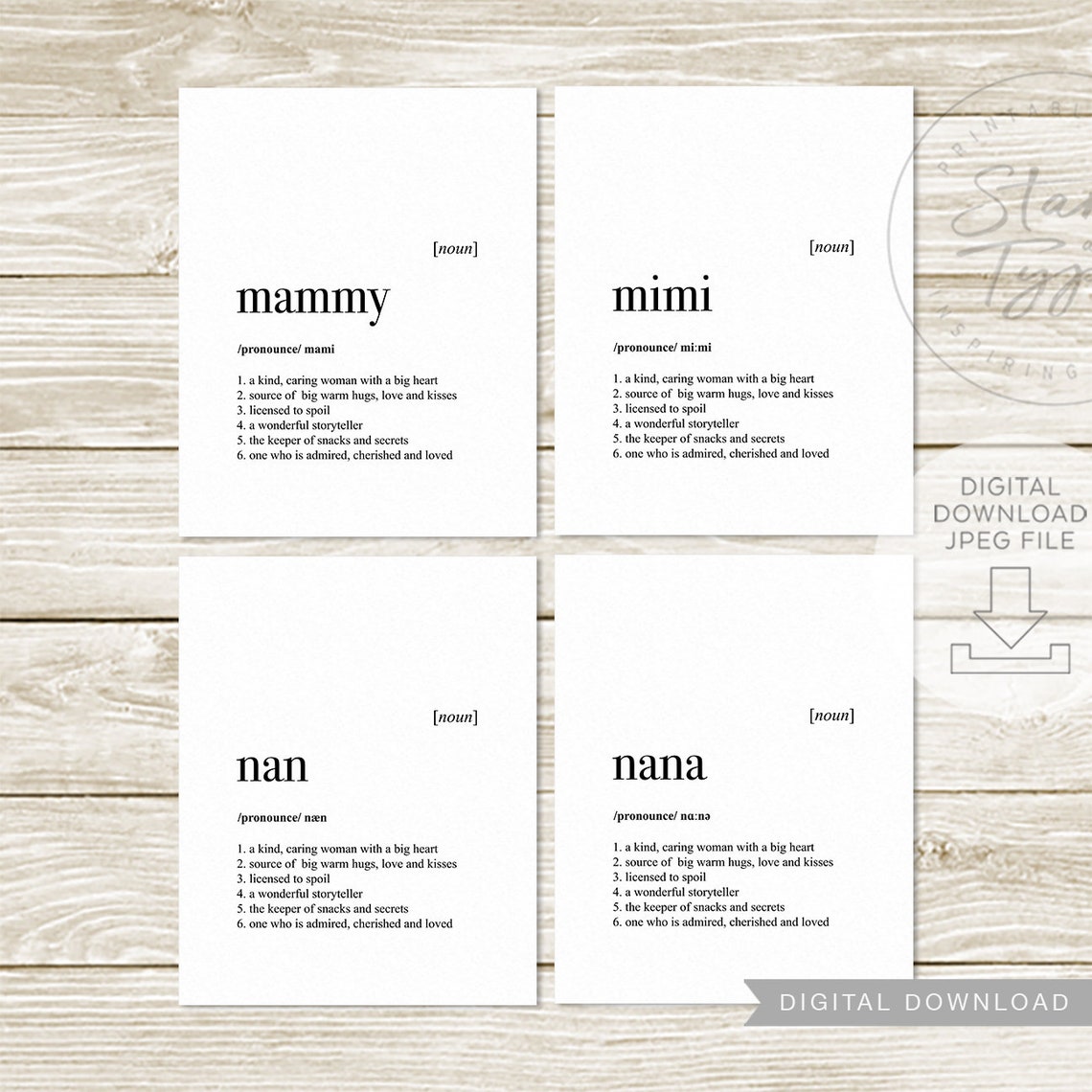 Nanna Definition PRINTABLE Art Gift Grandma Nana Nonna Gigi | Etsy