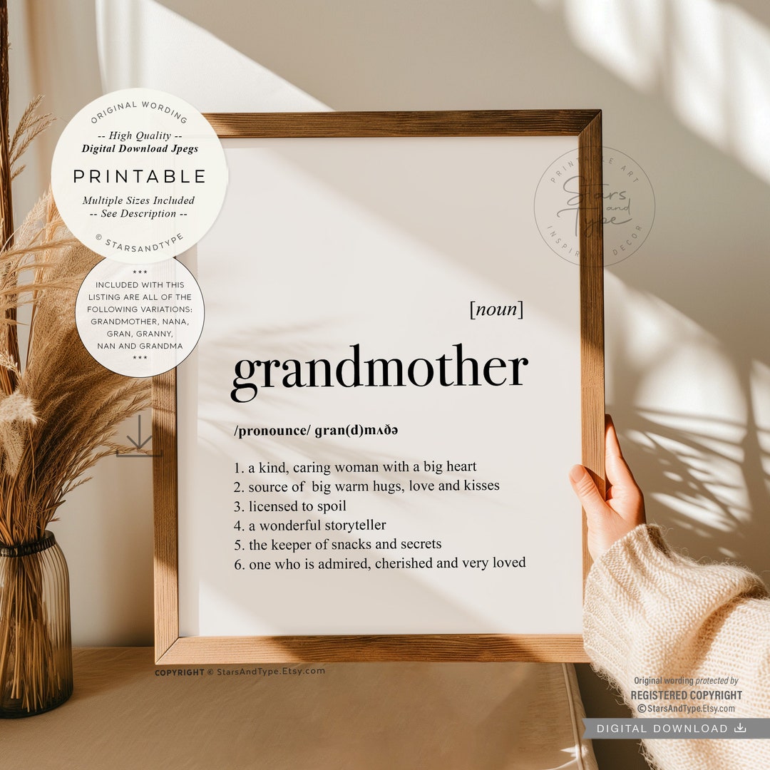 Grandmother Definition, PRINTABLE Art, Grandma Granny Nana Gran ...