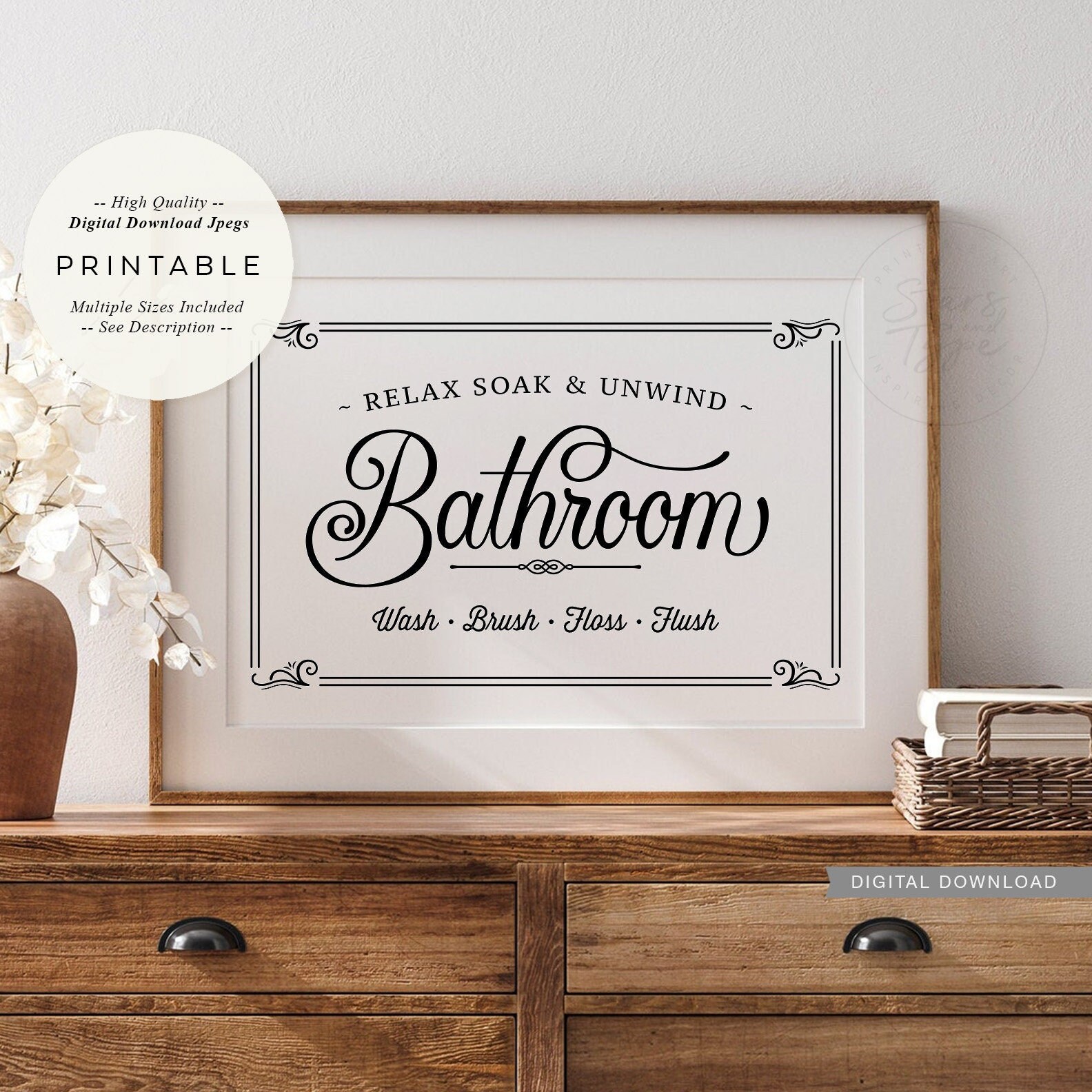 Bathroom PRINTABLE Wall Art Vintage Farmhouse Style Sign Door - Etsy UK