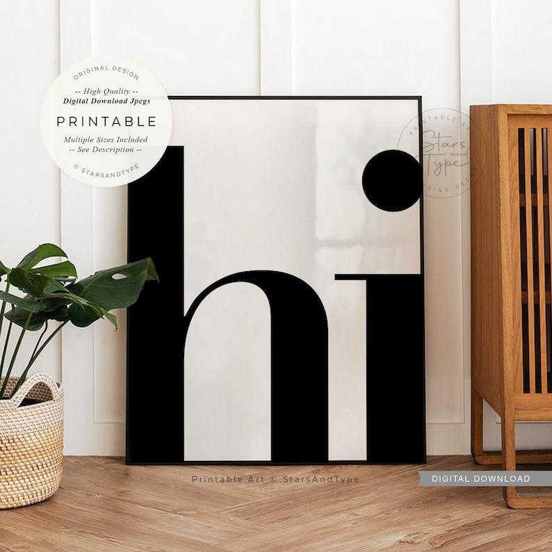 Hi PRINTABLE Wall Art, Bold Statement Typography, Entryway Welcome ...