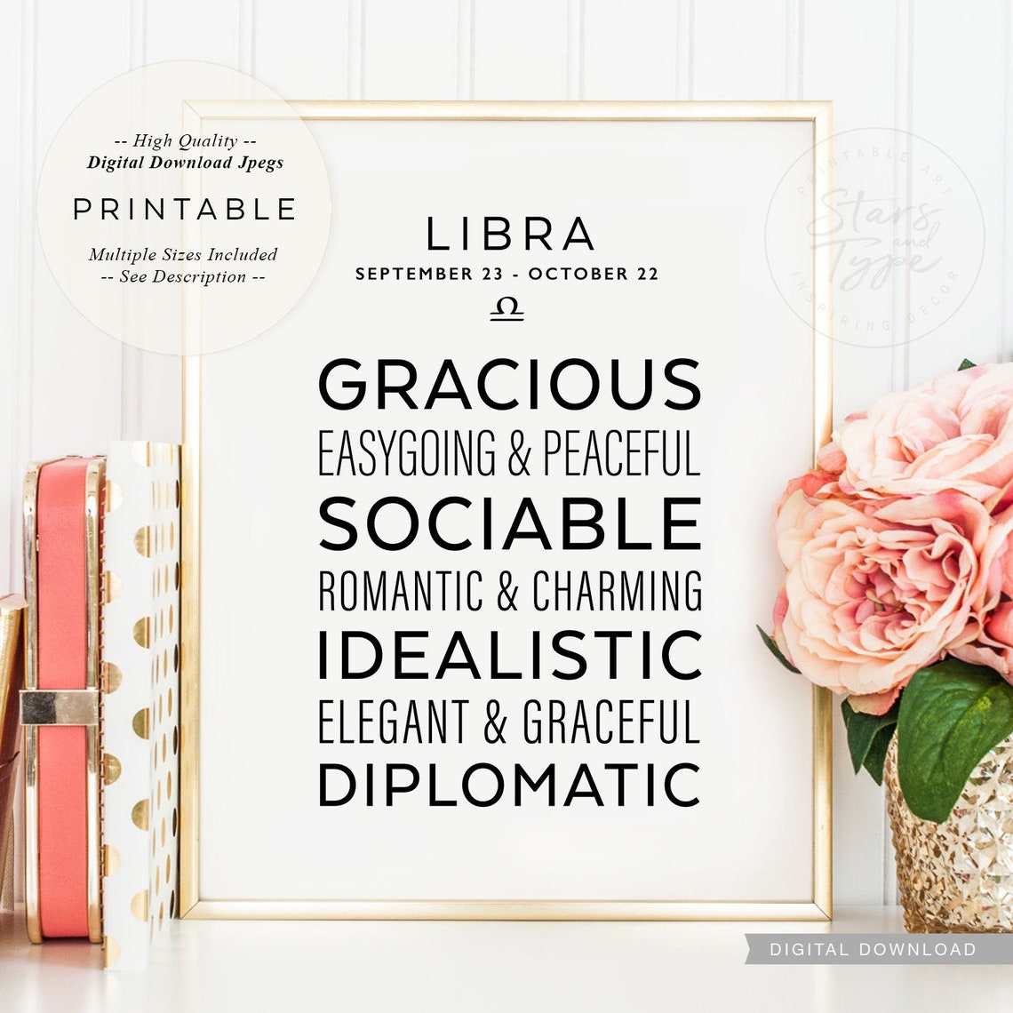 Libra Star Sign Zodiac Meanings PRINTABLE Wall Art Sign | Etsy