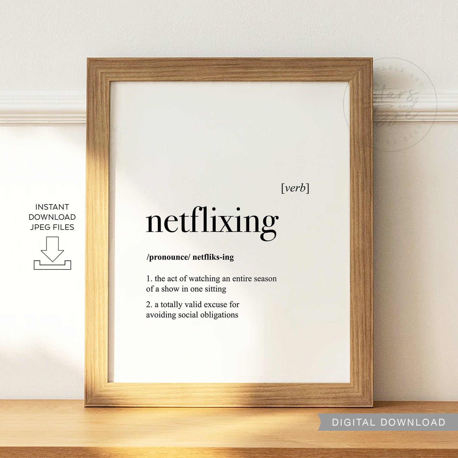 Netflixing Definition PRINTABLE Art Funny Home Decor Quote - Etsy UK