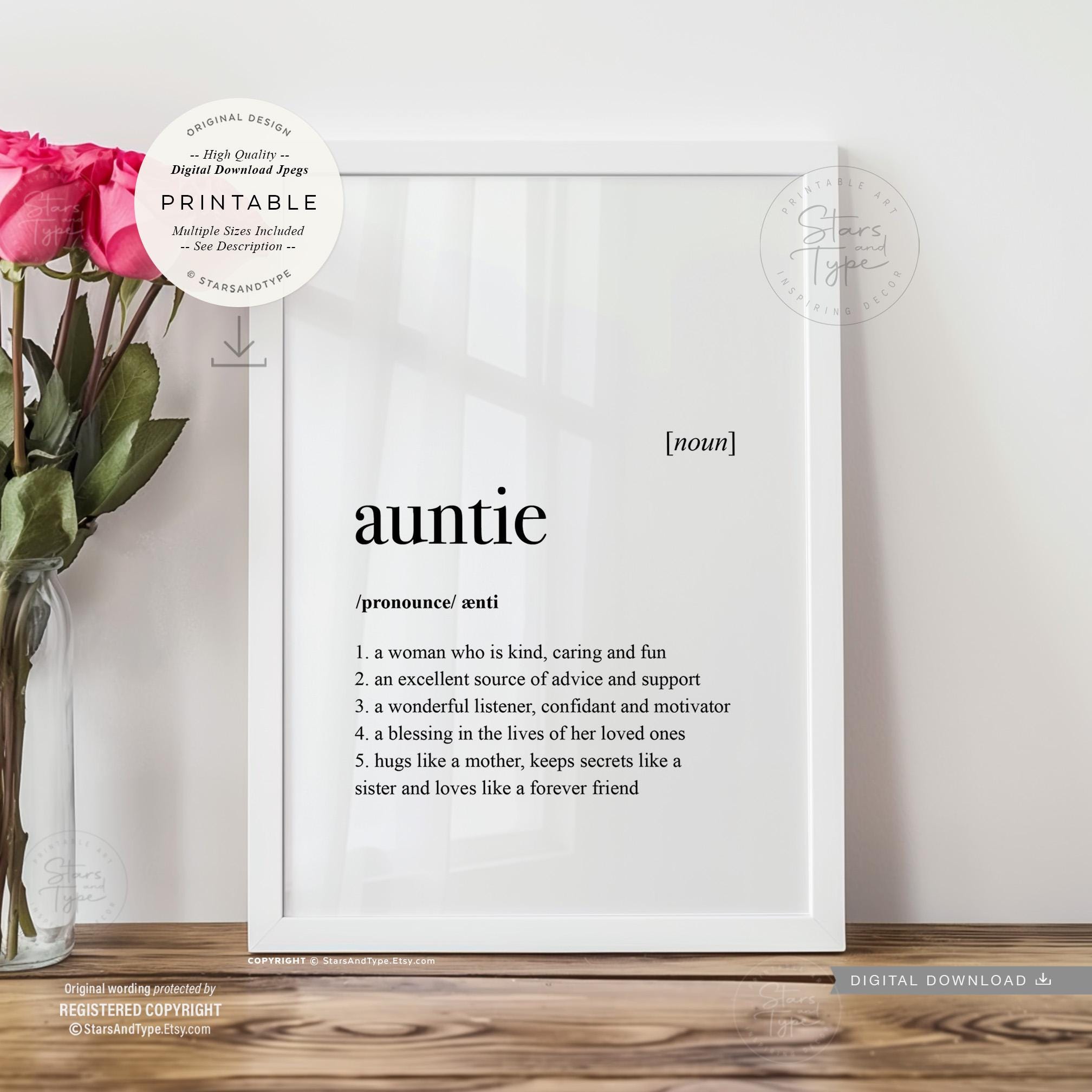 Auntie Definition, PRINTABLE Art Gift for Aunt, Special Aunty Quote ...