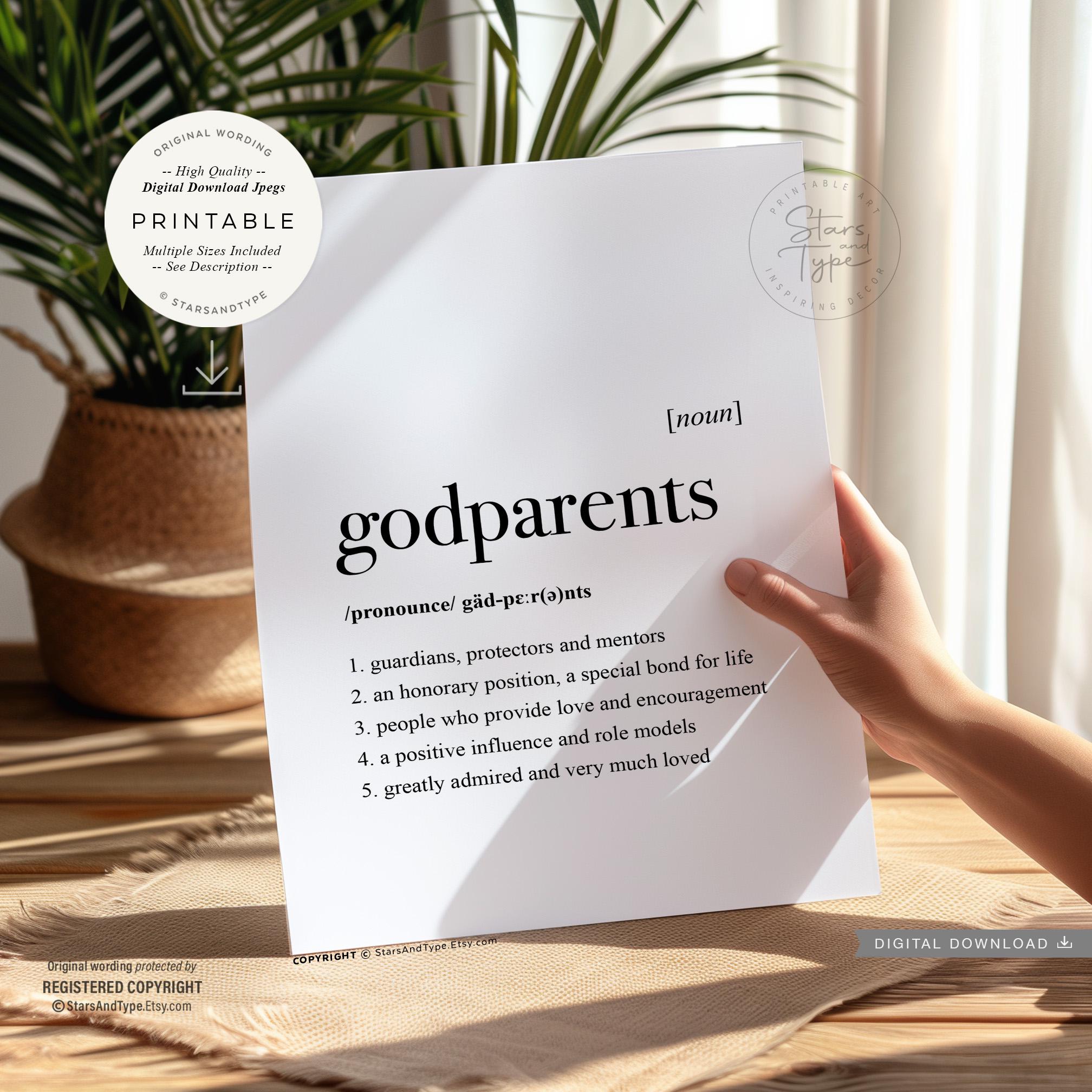 Godparents Definition, PRINTABLE Art, Godparent Guideparents Special ...