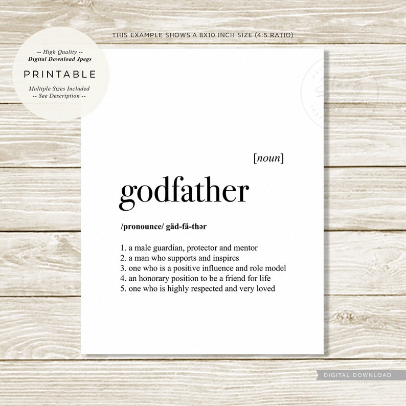 Godfather Definition PRINTABLE Art God Father Baptism - Etsy UK