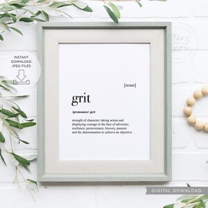 Grit Definition, PRINTABLE Art, Persistence Determination Quote ...