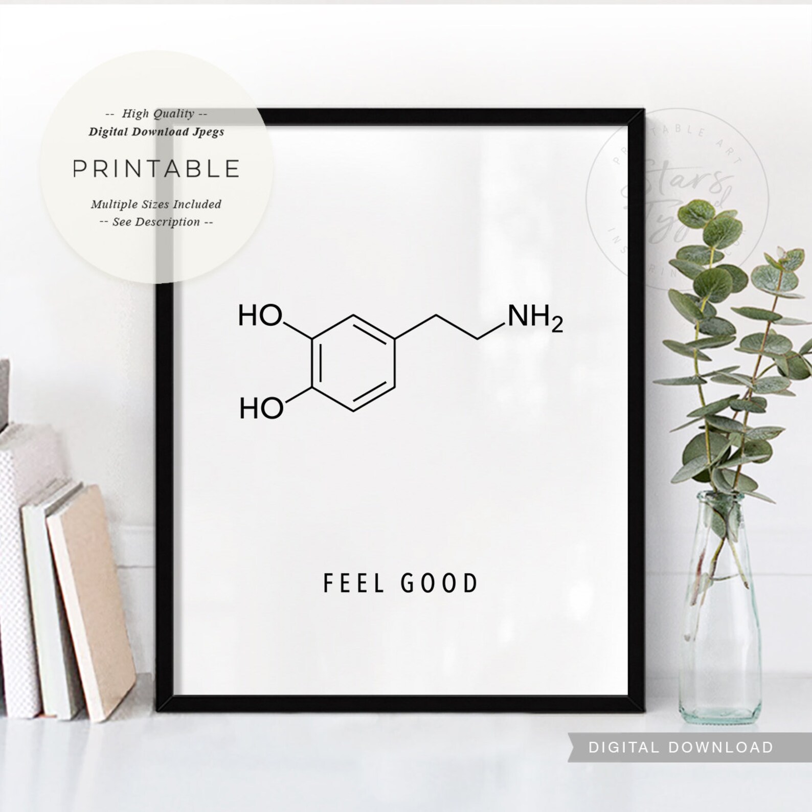 Dopamine Molecule PRINTABLE Wall Art Feel Good Happy Vibes - Etsy