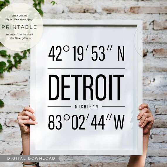 Detroit Michigan USA PRINTABLE Wall Art City Name Map | Etsy