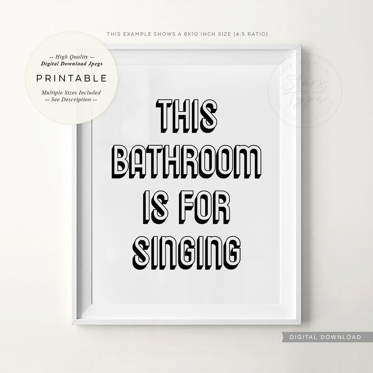 This Bathroom is for Singing PRINTABLE Art Fun Bathroom Sign - Etsy