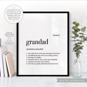 Grandad Definition PRINTABLE Art Grandfather Grandpa - Etsy UK