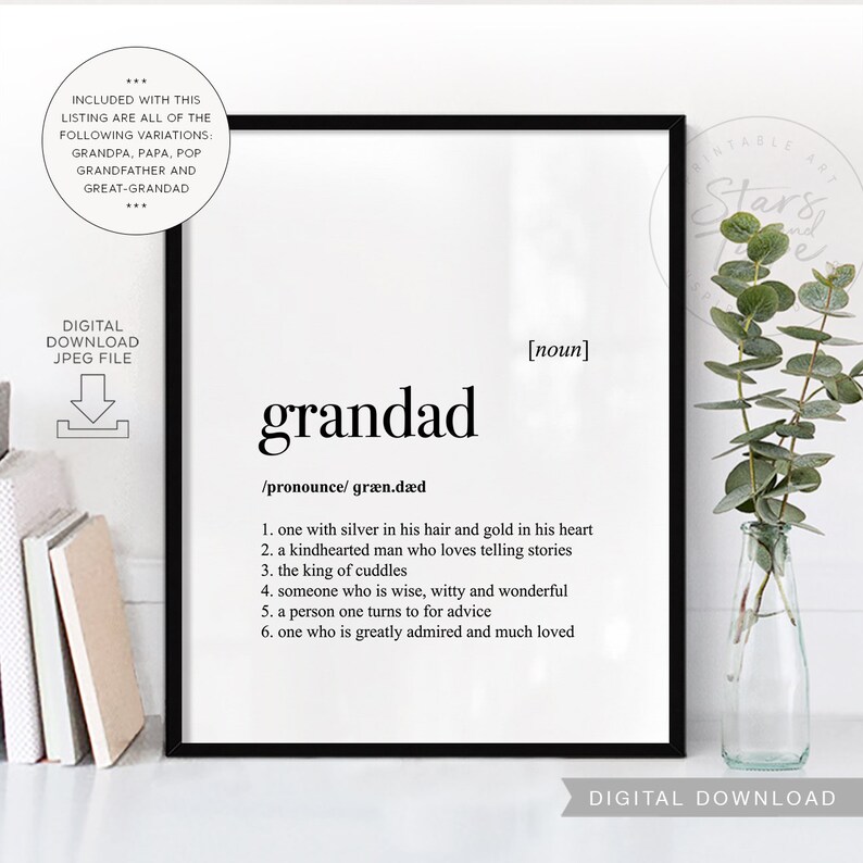 Grandad Definition PRINTABLE Art Grandfather Grandpa | Etsy