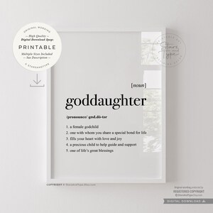 Goddaughter Definition, PRINTABLE Art, Dictionary Meaning, Godchild ...