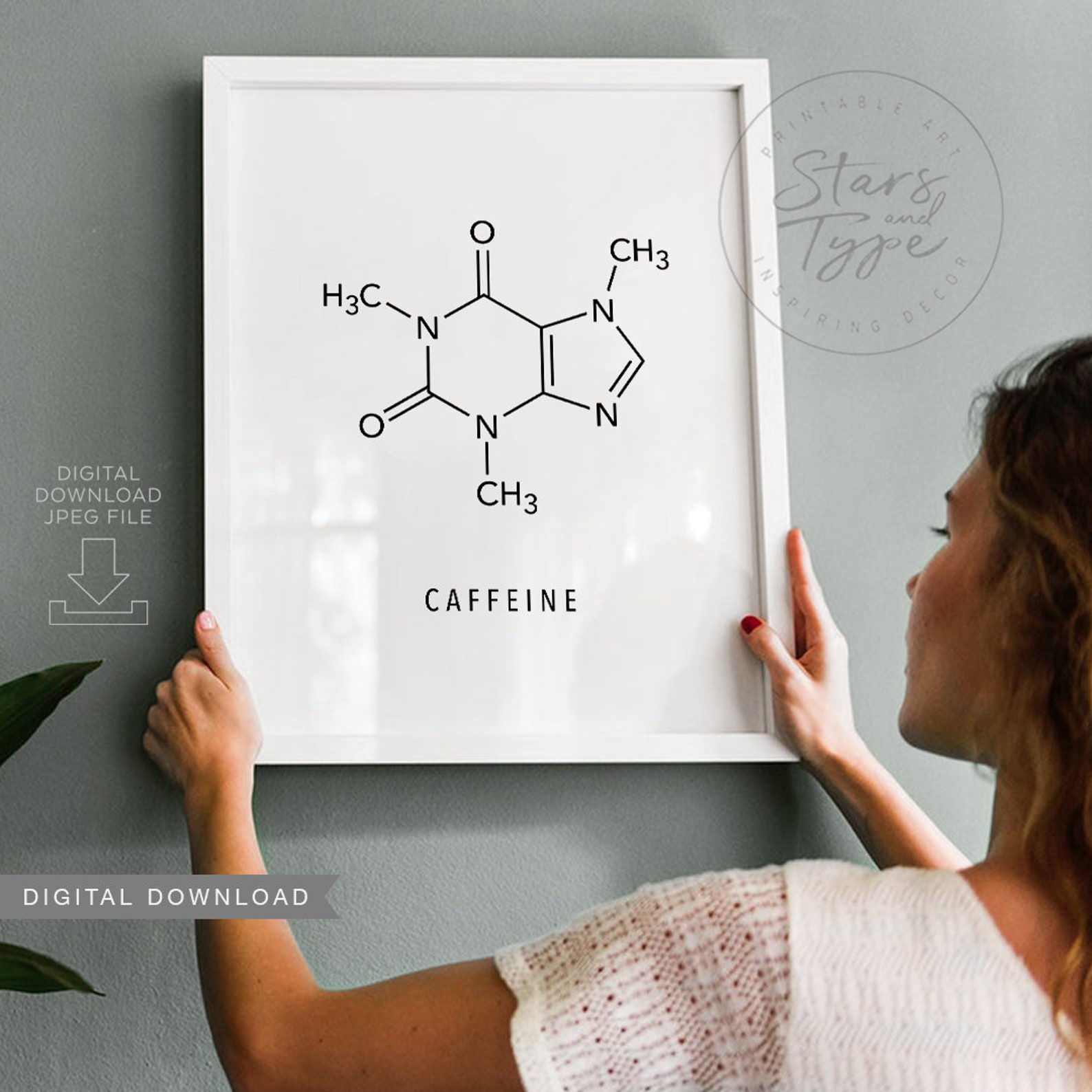 Caffeine Molecule PRINTABLE Wall Art Coffee Tea Science | Etsy