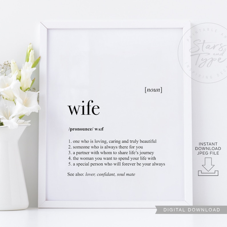 Wife Definition PRINTABLE Art Decor Dictonary Meaning | Etsy