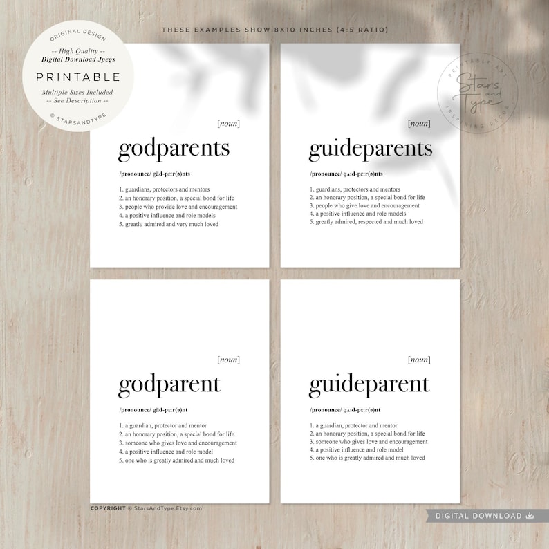 Godparents Definition, PRINTABLE Art, Godparent Guideparents Special ...