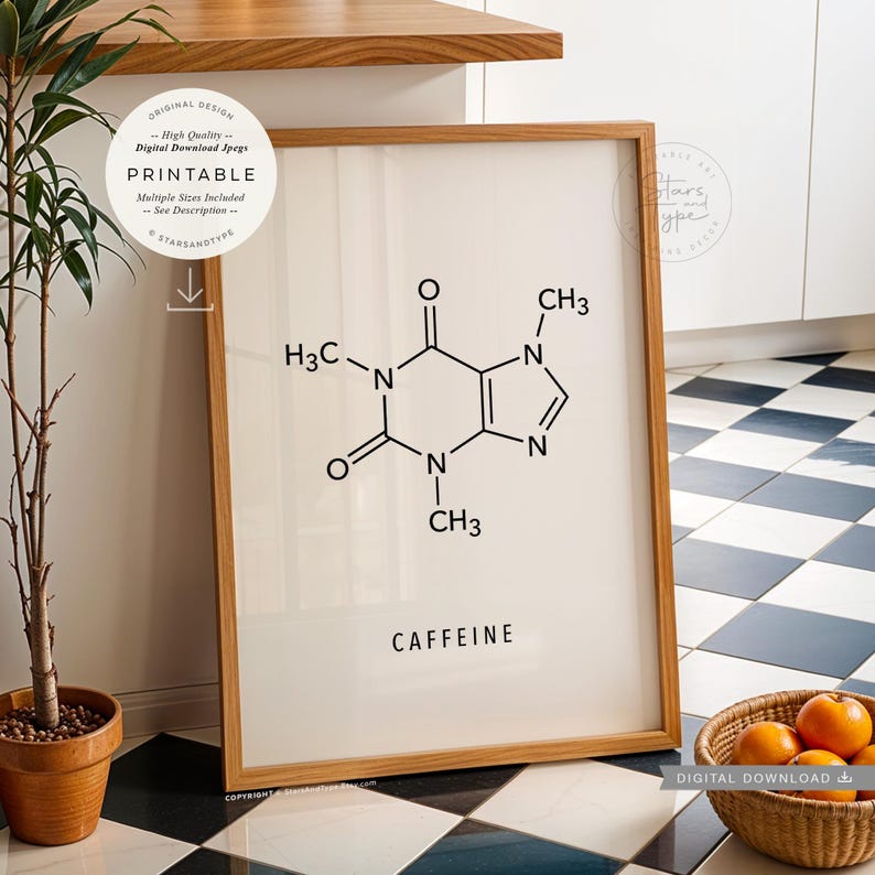 Caffeine Molecule, PRINTABLE Art, Science Chemistry Coffee Tea Lovers ...